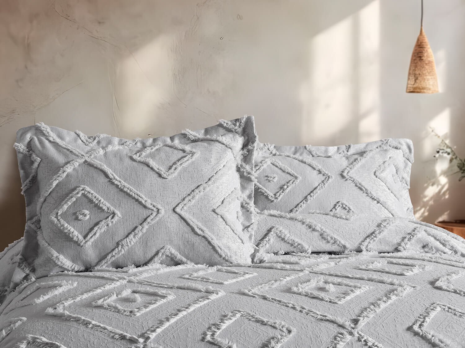 Bohera Yatak Örtüsü Açık Gri - Çift Kişilik | Doqu Home